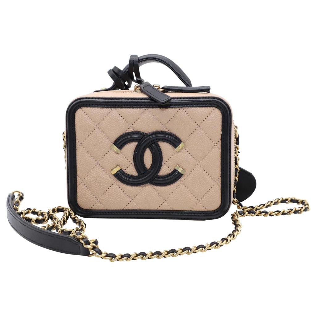 Chanel Small CC Filigree Vanity Case in Beige